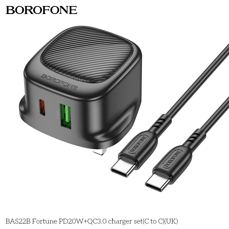 Bộ sạc BAS22B Fortune PD20W+QC3.0(C đến C)(Anh)