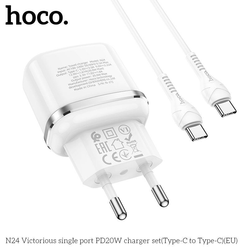 Bộ sạc N24 Victorious single port PD20W Type-C to Type-C