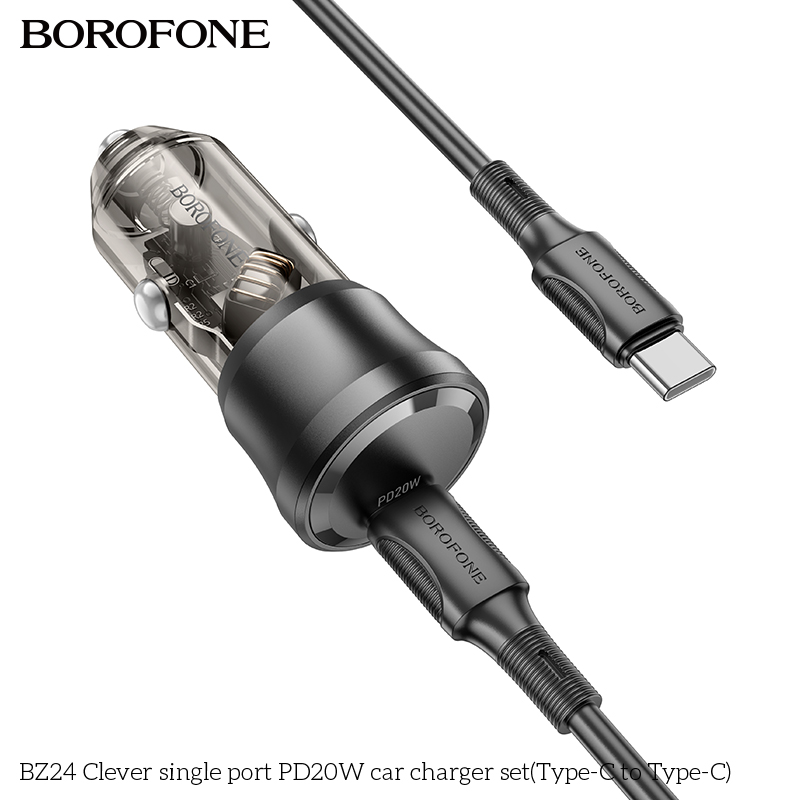 Bộ sạc xe hơi PD20W một cổng thông minh BZ24 (Type-C đến Type-C)