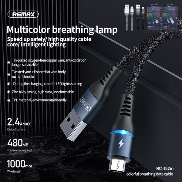 Cáp sạc bọc dù Micro REMAX RC-152m 2.4A