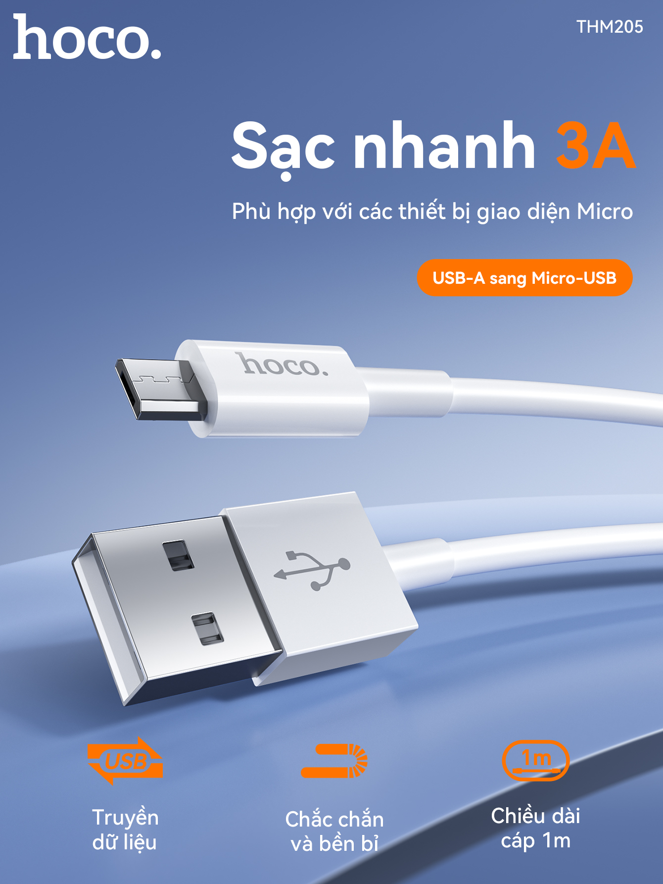 Cáp sạc dữ liệu pha lê THM205 Original Type-C (Dài = 1M)