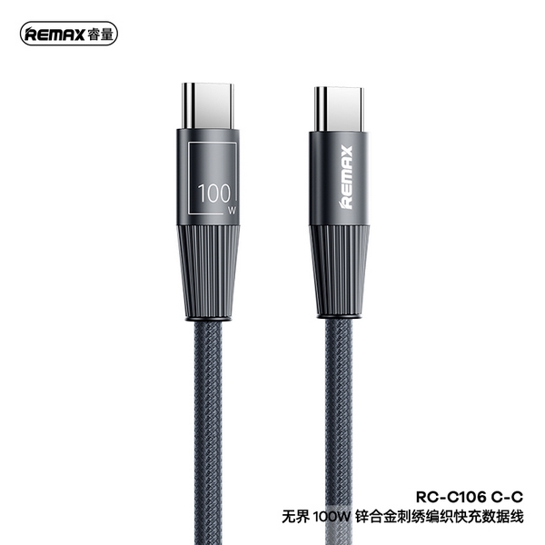 Cáp sạc nhanh bọc dù REMAX RC-C106 C-C 1.2M 100W (Type C To Type C)
