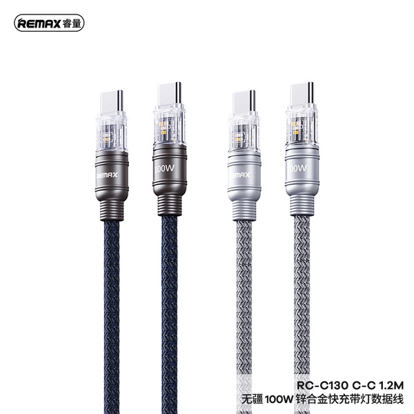 Cáp sạc nhanh bọc dù REMAX RC-C130 C-C 1.2M 100W (Type C To Type C) có ...