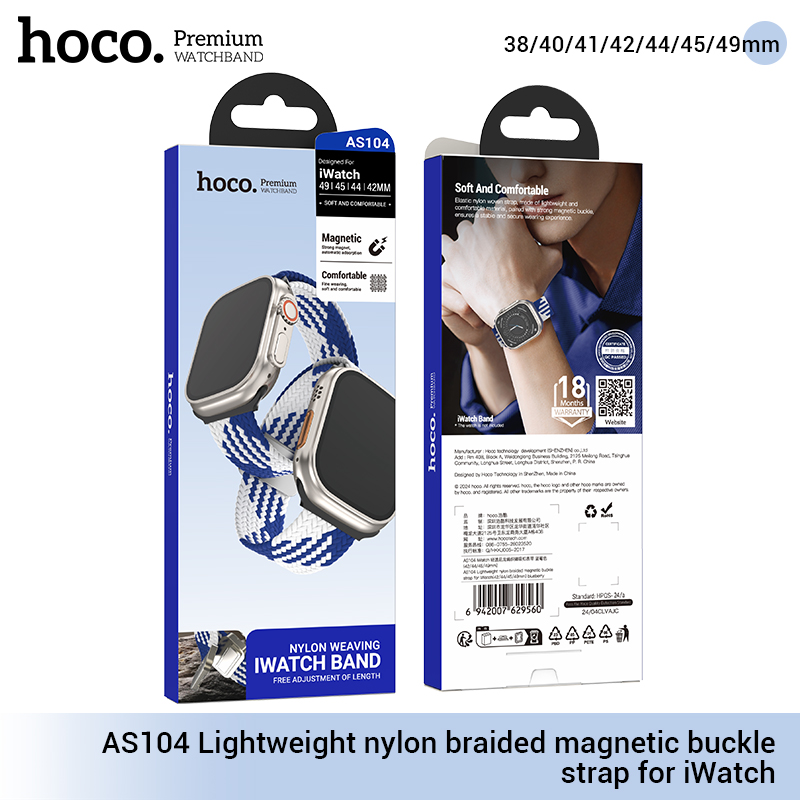 Dây đeo khóa nam châm bện nylon nhẹ cho iWatch AS104 (42/44/45/49mm)