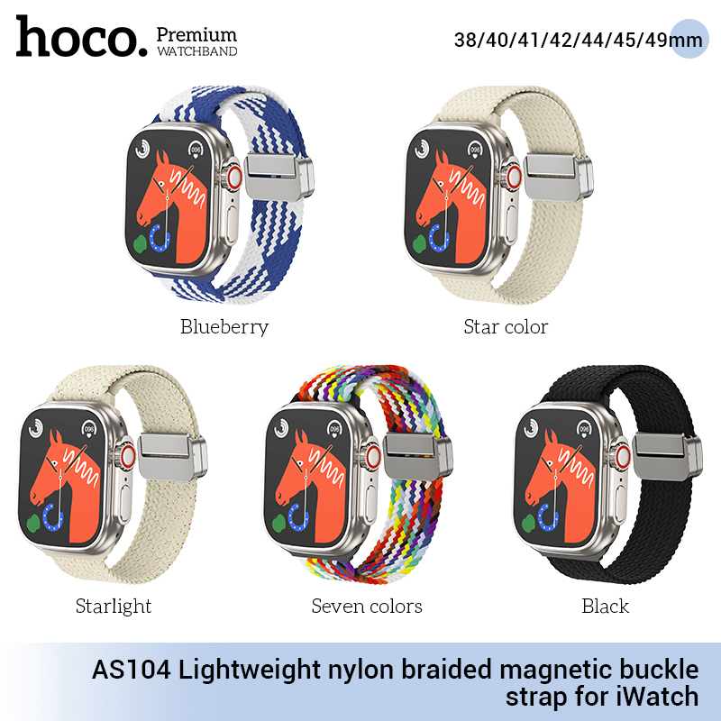 Dây đeo khóa nam châm bện nylon nhẹ cho iWatch AS104 (42/44/45/49mm)