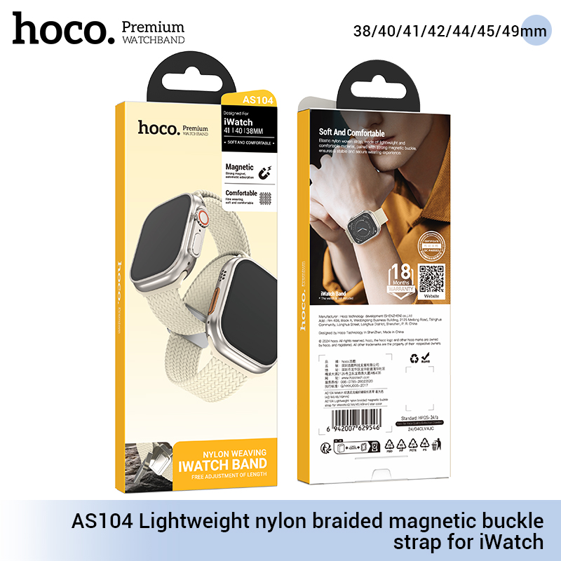 Dây đeo khóa nam châm bện nylon nhẹ cho iWatch AS104 (42/44/45/49mm)