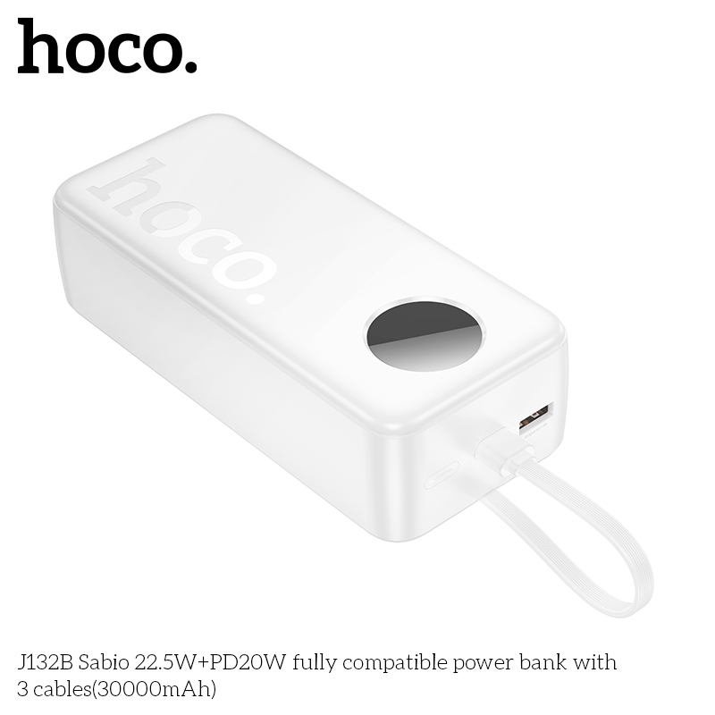 Sạc dự phòng J132B Sabio 22.5W+PD20W với 3 dây cáp (30000mAh)